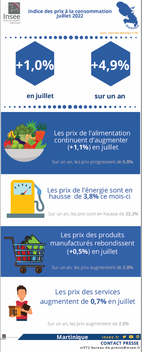 Hausse des prix de 1,0 % sur un mois et de 4,9 % sur un an | Insee